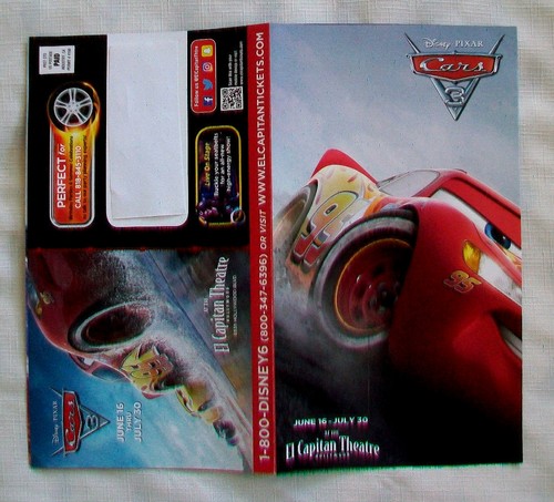 EL CAPITAN THEATRE Flyer Invitation Program Brochure CARS 3 Walt Disney ...