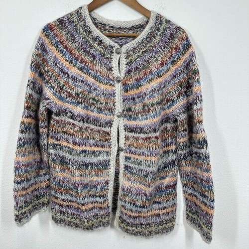 Hand Knit Cardigan Sweater Cozy Yarn Scandinavian Multicolor Lagenlook ...