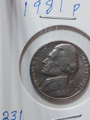 1981 Jefferson Nickel Error Double Die P Quality Extremely Fine 5 Cent ...