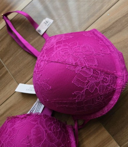 NWT Victorias Secret Bombshell add 2 cups padded push up bra Pink Lace ...