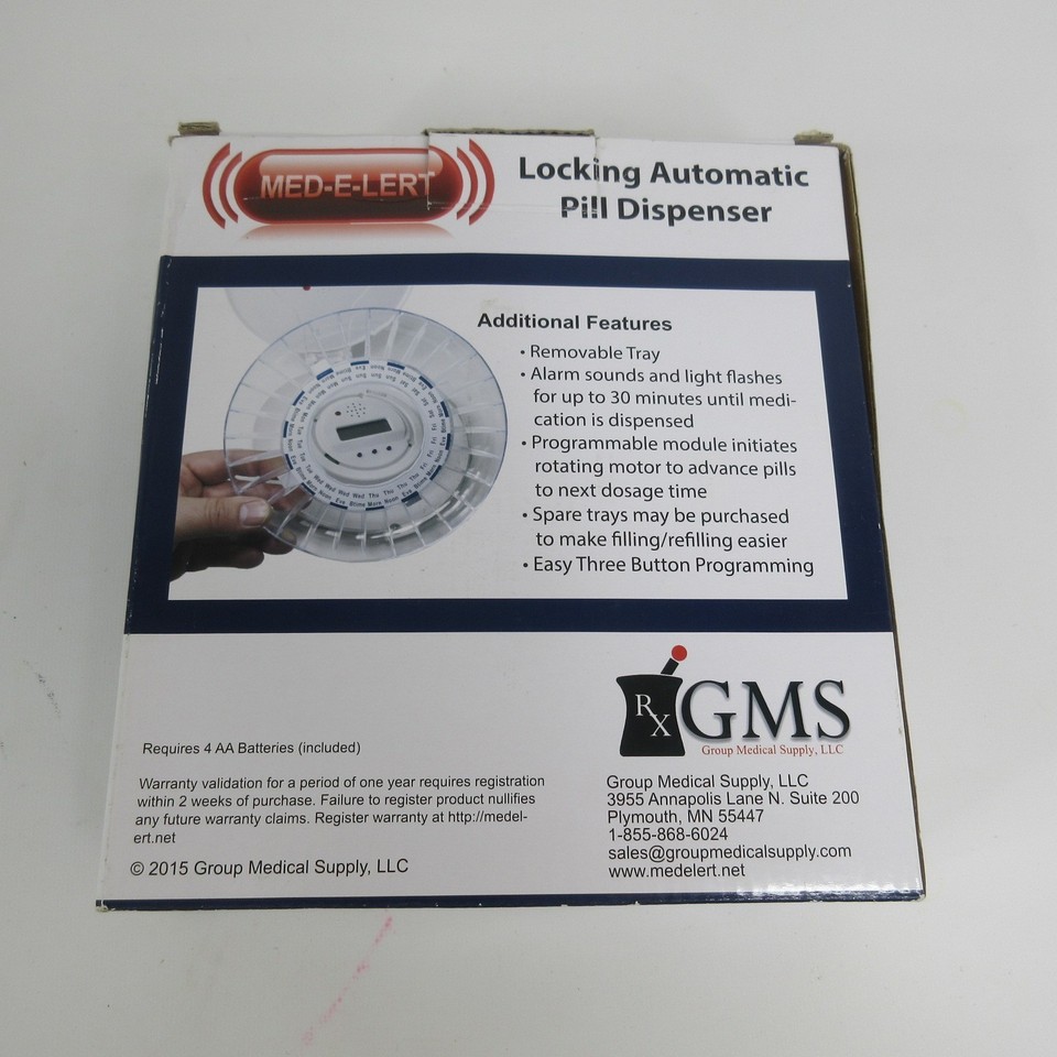Med-E-Lert Locking Automatic Pill Dispenser 1-6 Alarm Settings Auto ...