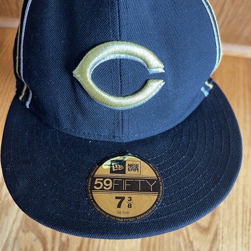 New Era 59FIFTY Cincinnati Reds Cooperstown Hat 7 3/8 Fitted Gold Logo ...