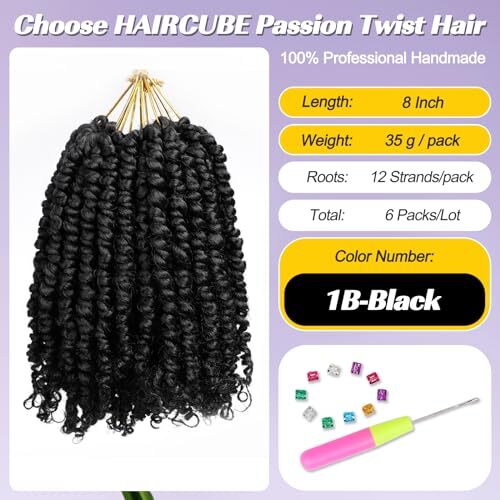 Passion Twist Hair 8 Inch Water Wave Crochet Hair 8 Inch (Pack of 6) 1B ...