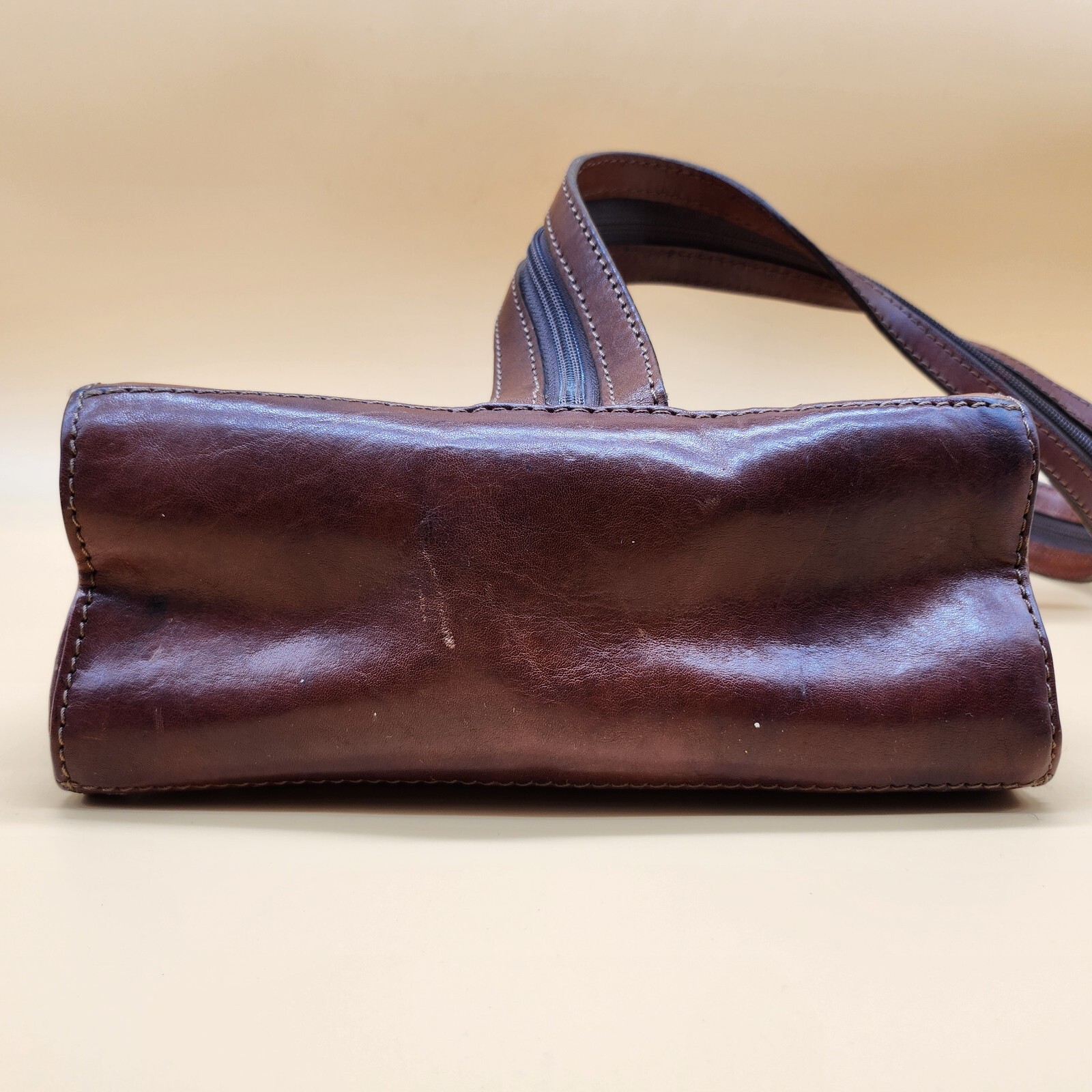 INTI Full Grain Leather Made in IRELAND Brown Zipper Strap Backpack ...