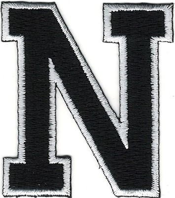 2" White Edge Black Monogram Block Letter N Embroidery Patch | eBay