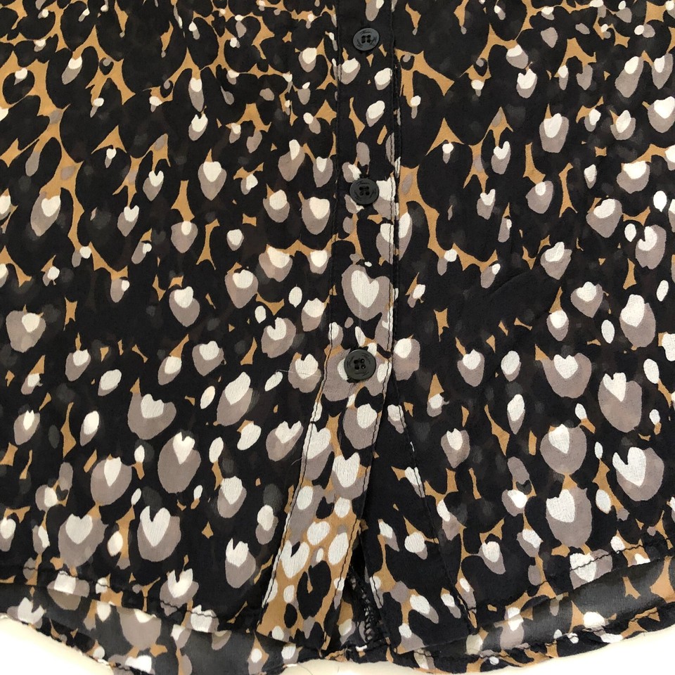 Trina Turk Women Animal Print Leopard Silk Top S Button Down Sheer ...