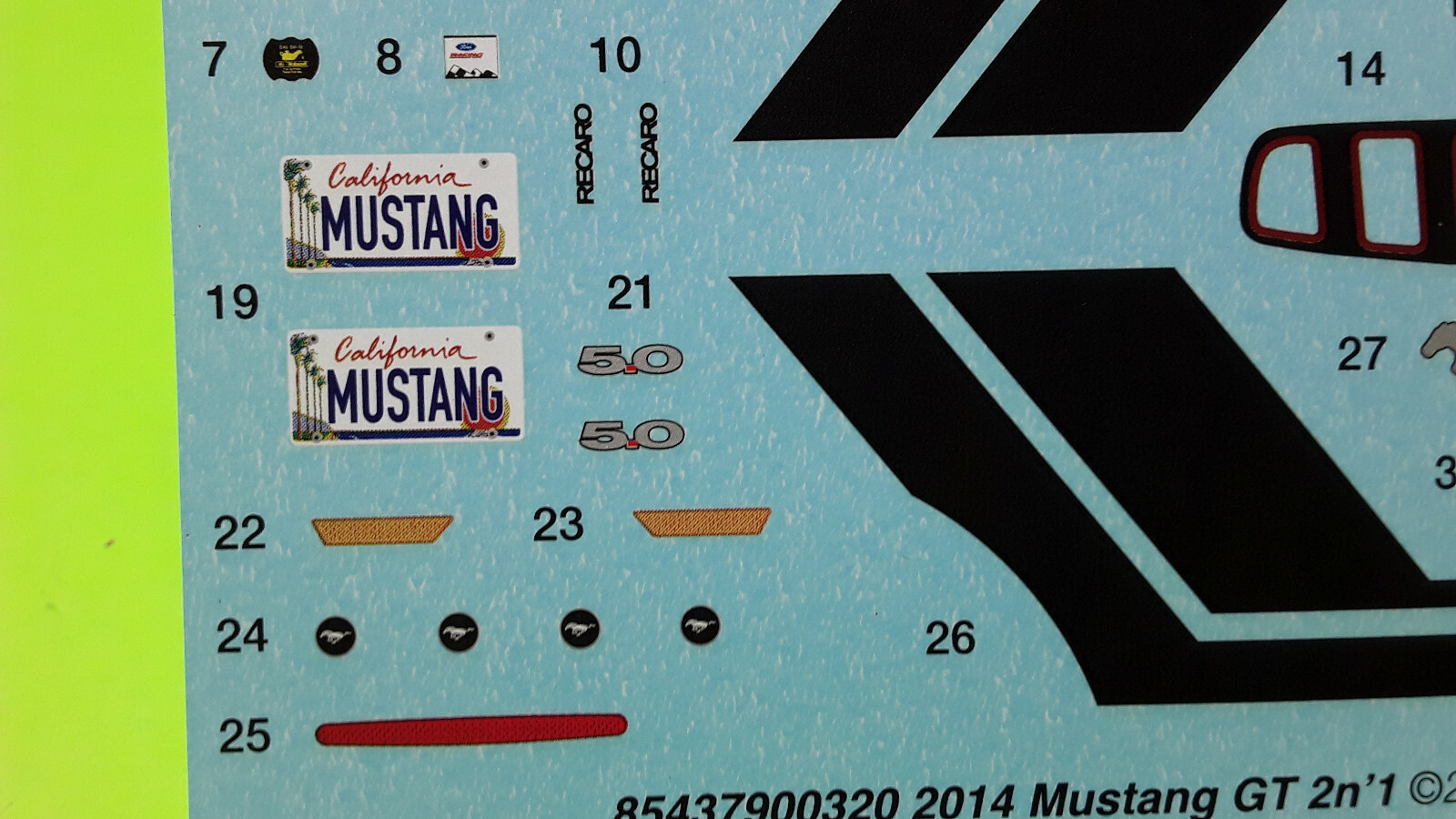 2014 Ford Mustang GT 1/25 5.0 Waterslide Decal Sheet Model Car Racing ...
