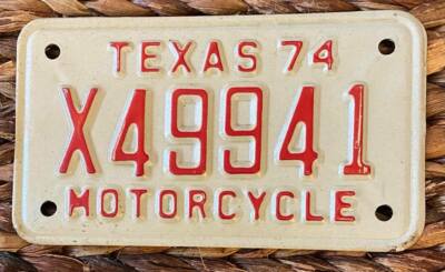 Texas 1974 MOTORCYCLE License Plate # X49941 | eBay