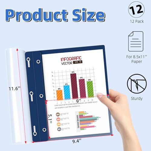 12 Pack Plastic Report Covers with 3-Prong Fasteners Clear Front Resume ...