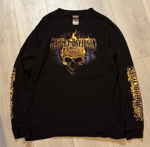 Harley Davidson Sauk City , WI Long Sleeve Flames Fire Skull Sleeve ...