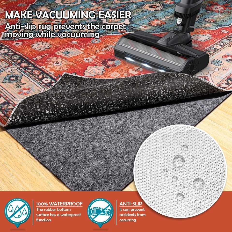 Waterproof Rug Pad, 8x10 ft Under Area Rug Carpet Pad, Non Slip Rug ...