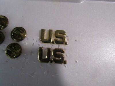 MILITARY INSIGNIA GOLD COLOR PIN ON COLLAR SET OF 2 US OFFICER PLAIN NO ...