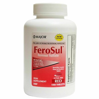 Ferrous Sulfate 325 mg Iron Tabs (Generic Feosol) FeroSul 1000 Red Tabs ...