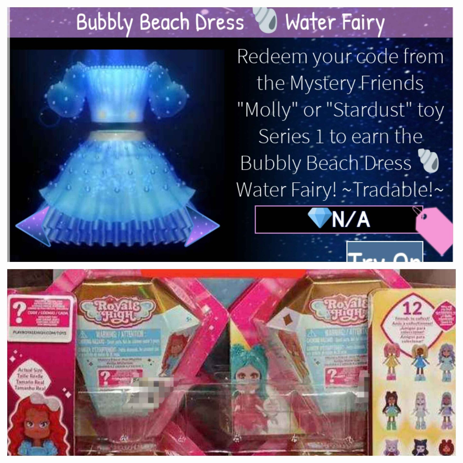 ROBL0X Royale High MYSTERY FRIENDS Bubbly Beach Dress STARDUST Code ...