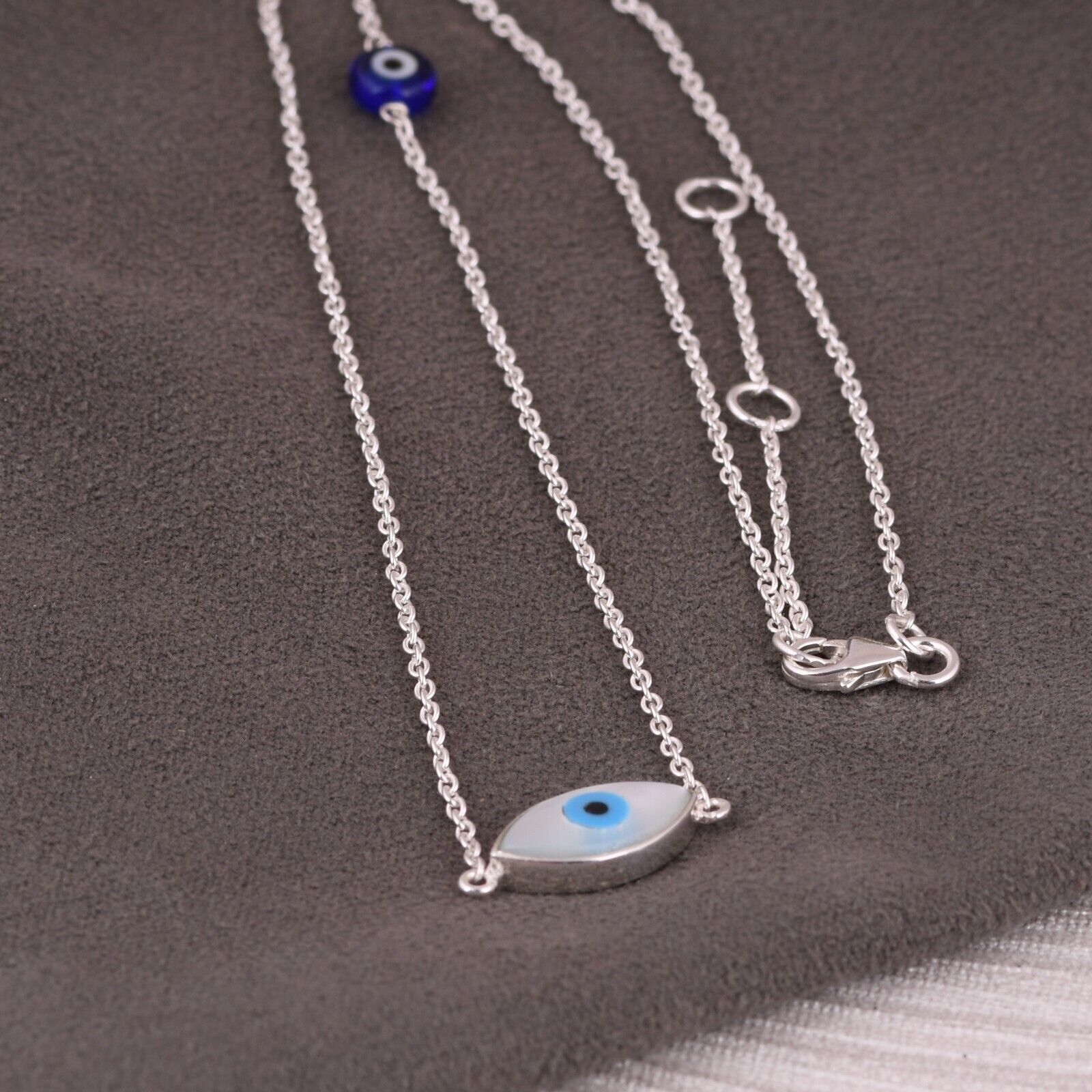 Silver Circle Evil Eye Chain 18 Inch Necklace Mother of Pearl Resin ...