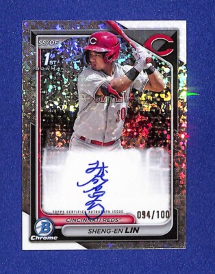 2024 Bowman Chrome Sheng-En Lin Auto /100 1st Mini-Diamond Refractor # ...