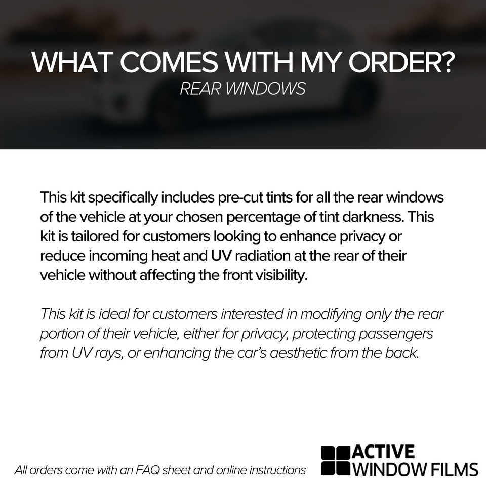 Pre Cut Window Tinting Film for ANY CAR all Rear windows, Car Tint Kit ...