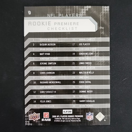 2008 UPPER DECK NFL PLAYERS ROOKIE PREMIERE CHECKLIST #9 | eBay
