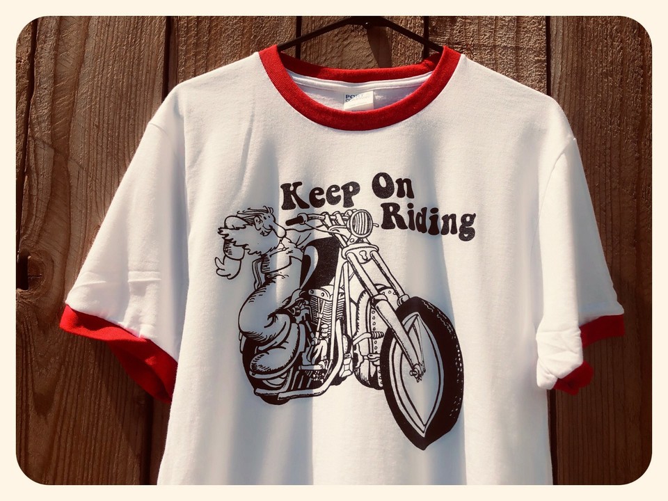 KEEP ON RIDING retro ringer shirt tee chopper motorcycle harley triumph ...