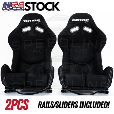 2PCS BRIDE Seats Low Max Racing Black Suede Style Seat Adjustable PAIR ...
