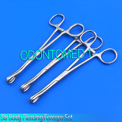3 Body Piercing Forceps Kit Hemostat Sponge Clamp 6" Straight New | eBay