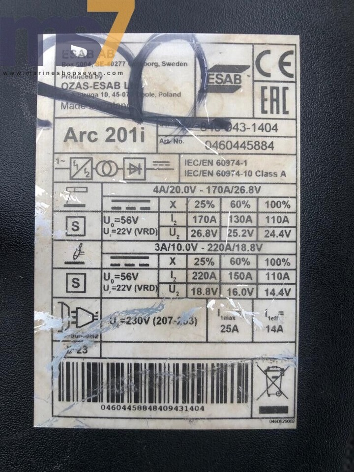 ESAB CADDY ARC 201i COMPACT PORTABLE DIGITAL INVERTER TIG WELDING ...