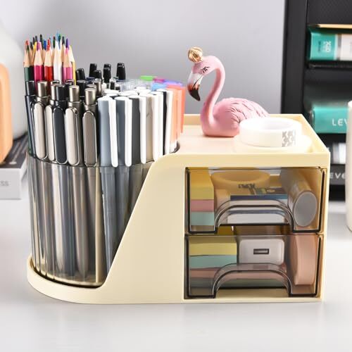 Rotating Desk Organizer with 2 Drawer, Pencil Pen Holder for Desk, Desk ...