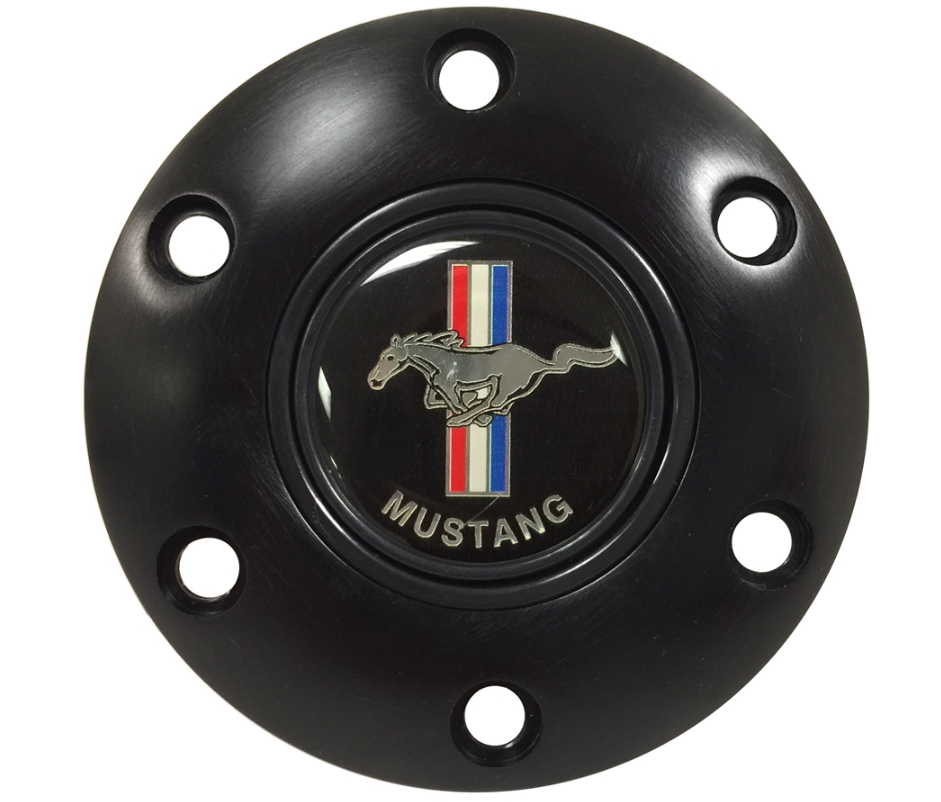 14" Black Perforated 6 Hole Steering Wheel w/ Ford Mustang Tri-Bar Horn ...