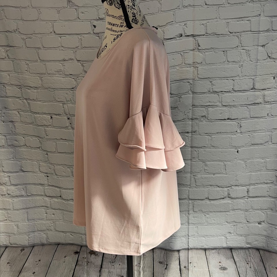 INC Women's Pullover Crew Neck Ruffle Tiered Short Sleeve Dusty Mauve Blouse L | eBay