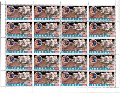 Stamp Sheet - Liberia - Apollo 17 - 25c - Sheet of 20 Stamps - Mint | eBay
