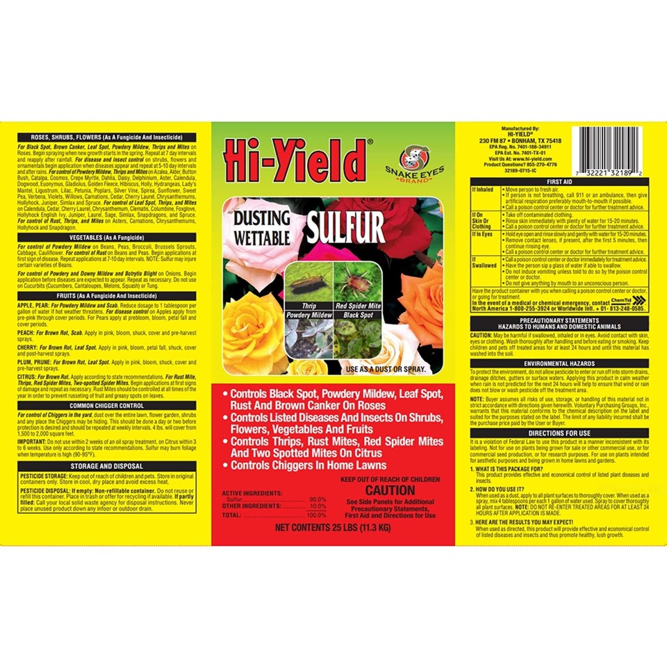 Hi-Yield Dusting Wettable Sulfur Dry Disease Control, 25lbs Bag | eBay