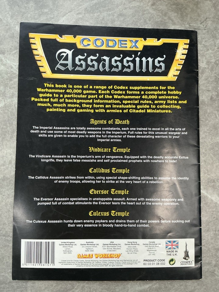 Codex Assassins 1997 Warhammer 40K 2nd Edition OOP Inquisition ...