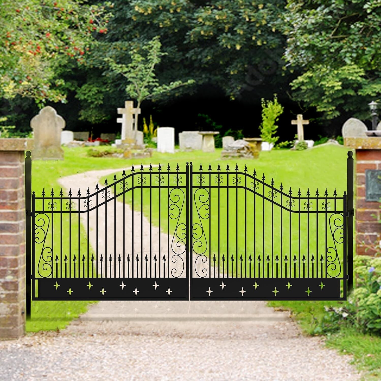 20x8 FT Steel Dual Swing Driveway Gate|Star Style| Powder Coated Rust ...