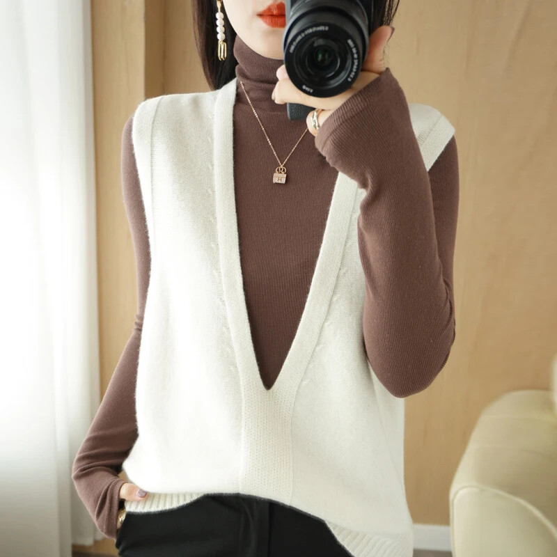 Autumn And Winter Knitted Pullover Vest Loose Big V-Neck Fashion All ...