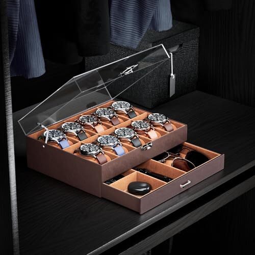 Watch Case for Men, 10 Slot Watch Display Case With Clear 10-Slot ...