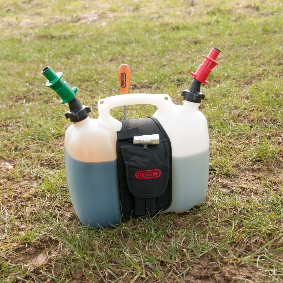 CLEAR or RED PROFESSIONAL PETROL COMBI CAN 6 litres fuel & 3 litres oil ...
