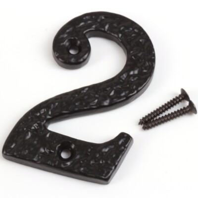 BLACK FRONT DOOR NUMBER TWO 2 SIGN Antique Style Numeral Plaque 3" WITH ...