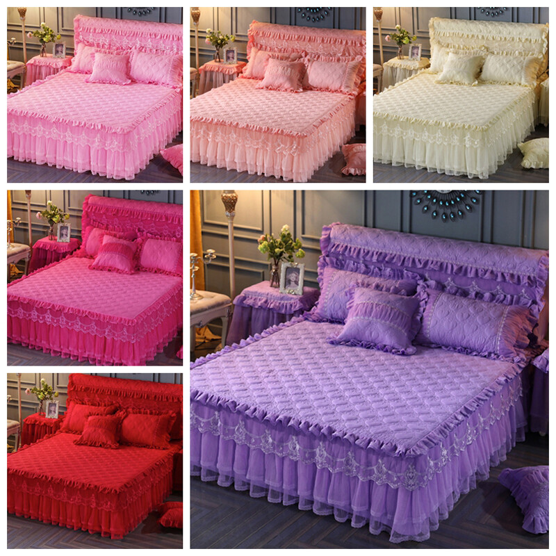 1x Lace Floral Bed Skirt Dust Ruffle Bedspread Chic Bedding Decor ...