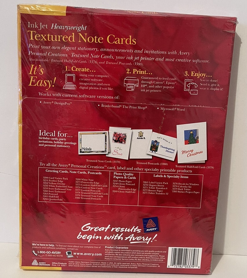 Avery 3379 Textured Ink Jet Note Cards Heavyweight 50 Cards & Envelopes ...