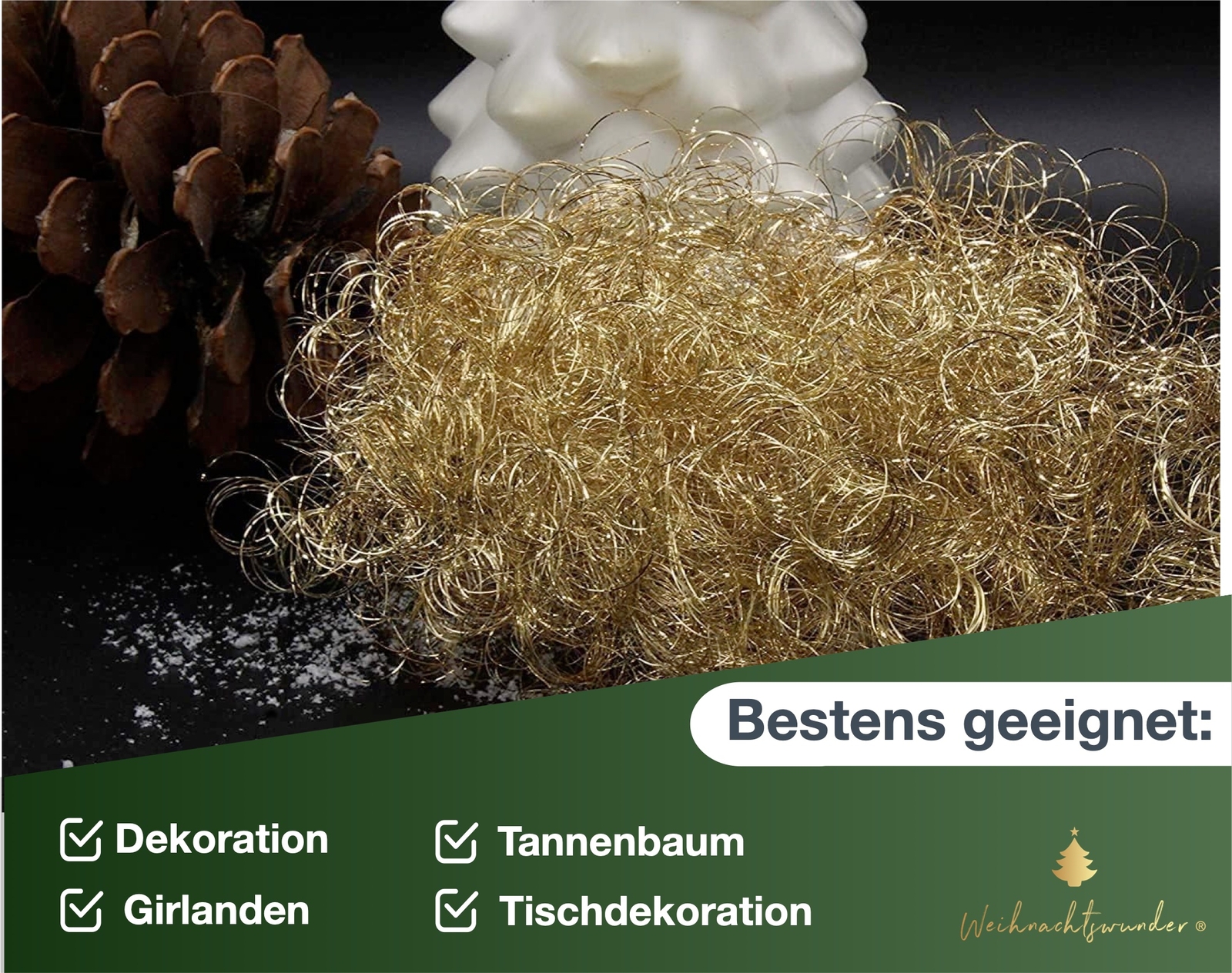 Engelshaar gelockt 15g - Lametta Gold - Weihnachten Stanniol Deko ...