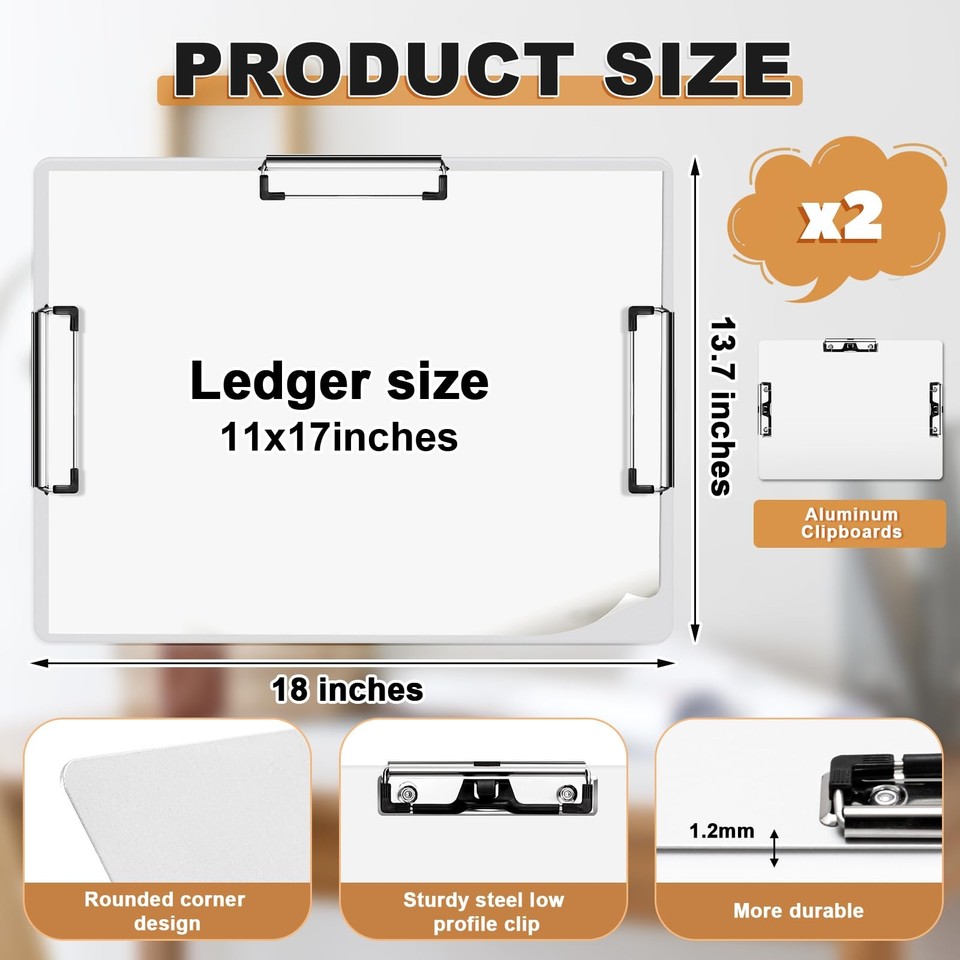 2 Pcs 11X17 Aluminum Clipboard Three Clip Tough Extra Large Clipboard ...