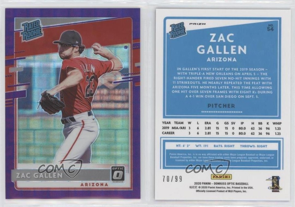 2020 Panini Donruss Optic FOTL Purple Pandora Prizm /99 Zac Gallen ...