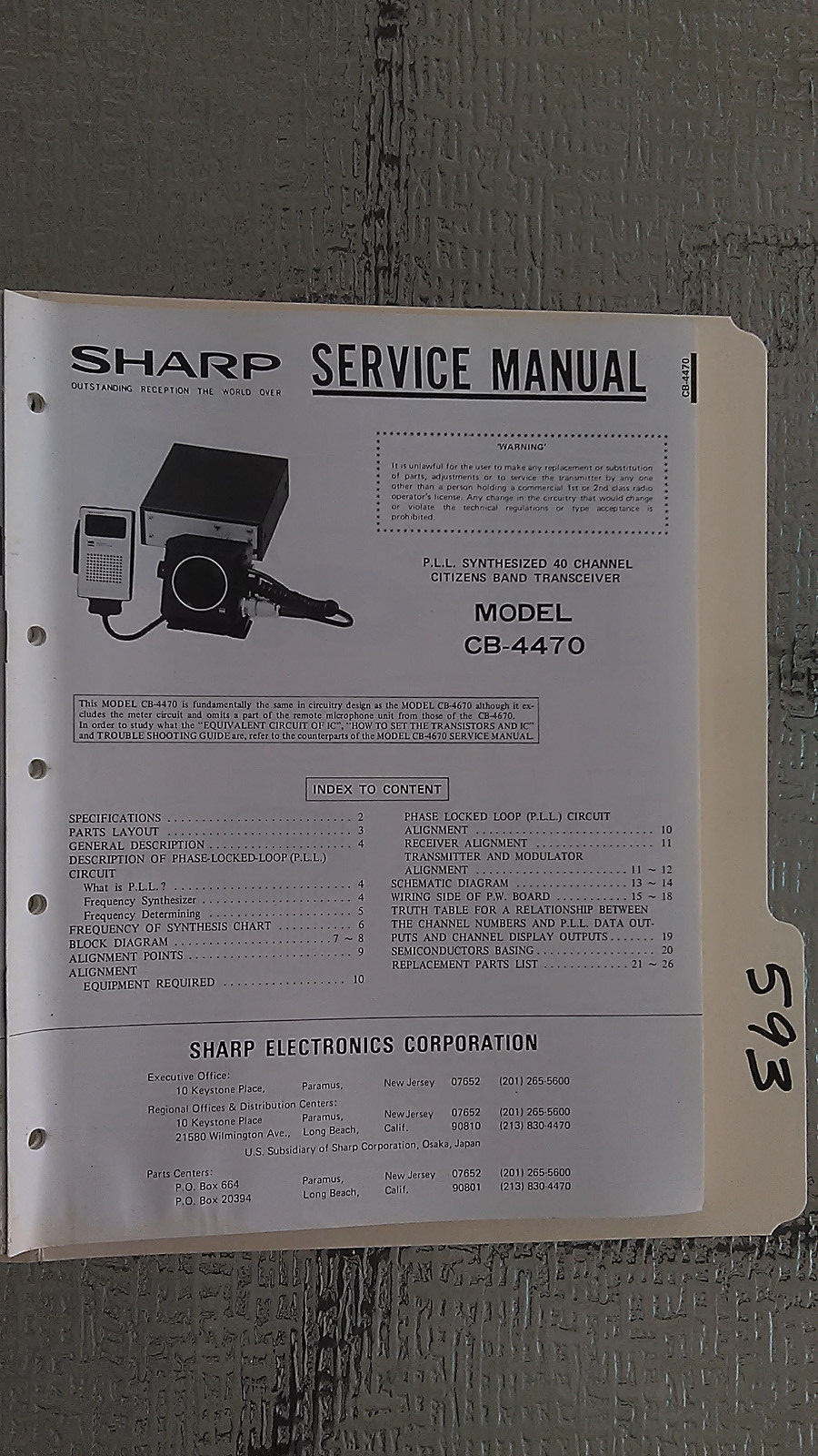 Sharp cb-4470 service manual original repair book cb radio 40 channel ...