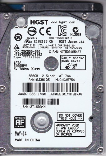HGST Apple 655-1730F HTS545050A7E362 pn: 0J38105 mlc DA5754 500GB SATA ...