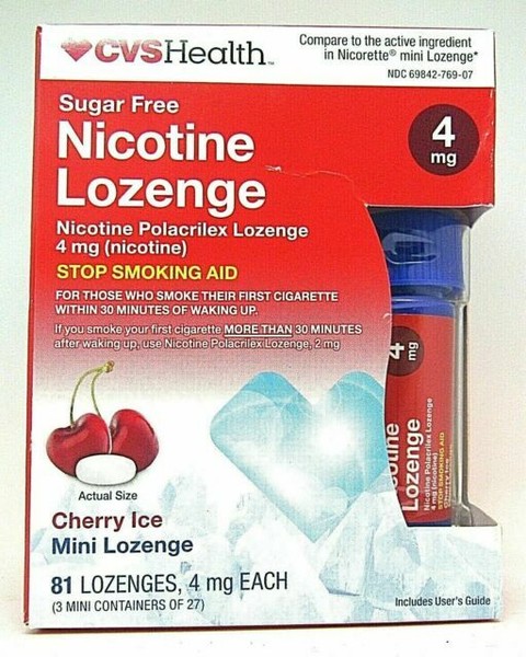 CVS Health Sugar Free 4mg Nicotine Mini Lozenge - Cherry Ice, 3 ...