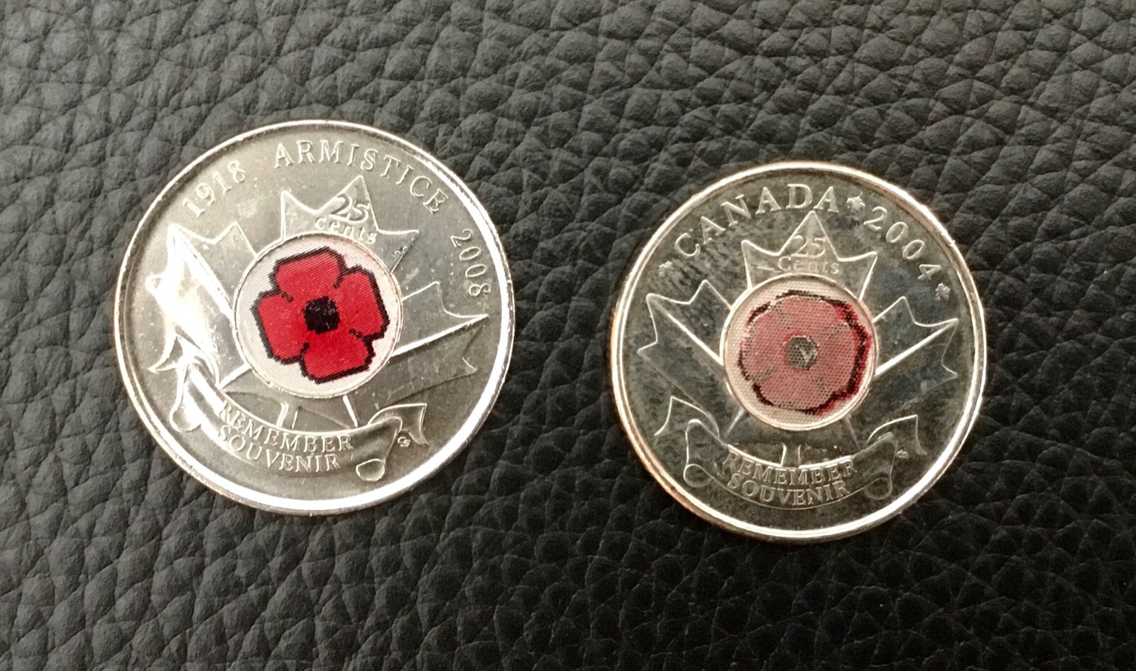 Pair of Canada 2004 & 2008 Armistice Remembrance Day Poppy 25 Cent ...