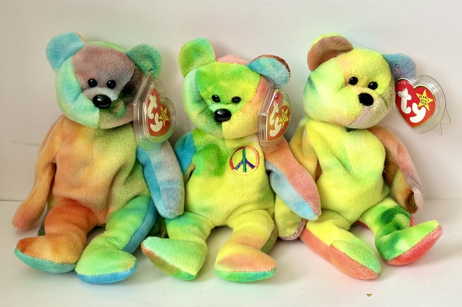 TY Beanie Baby Bear Set of 3 OOAK Tye-Dye 93’ Garcia & 96’ Peace Bear ...