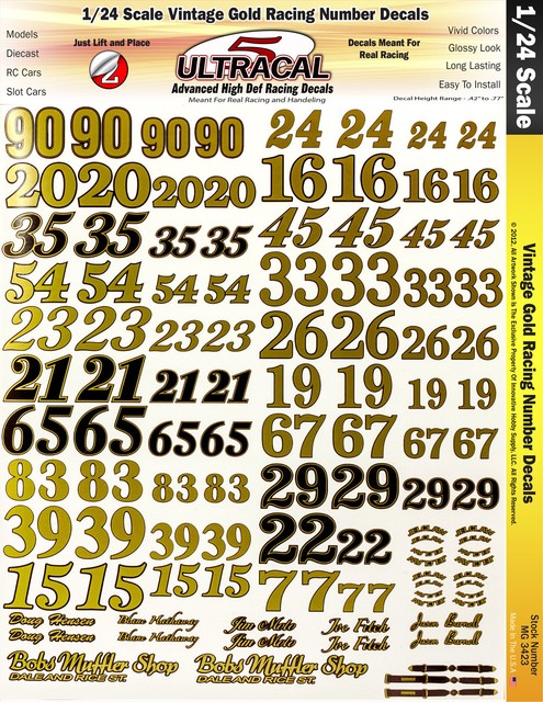 MG3423 - 1/24 High Def Racing Decals Vintage Gold Racing Numbers for ...