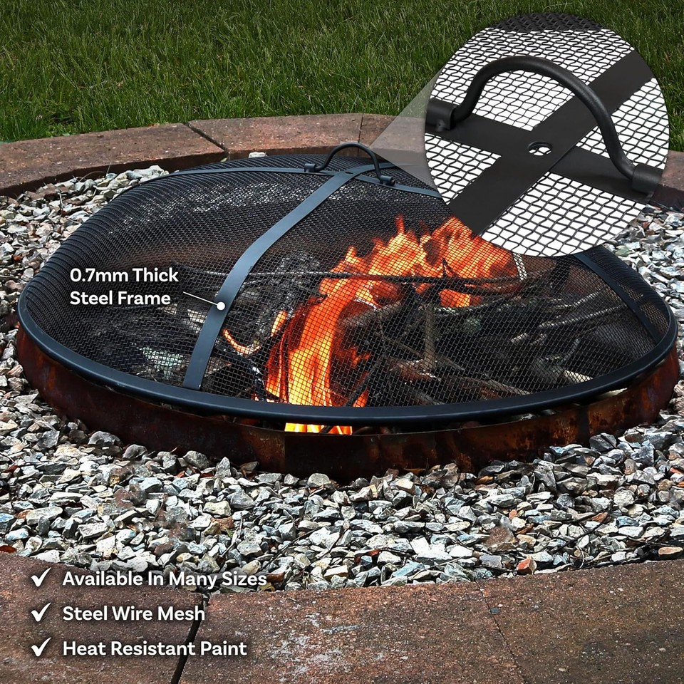 Heavy-Duty Steel Mesh Fire Pit Screen - Fire Pit Spark Screen with ...