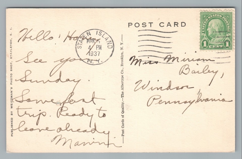 St. George Ferry Terminal STATEN ISLAND Antique NYC Boats Postcard 1937 ...